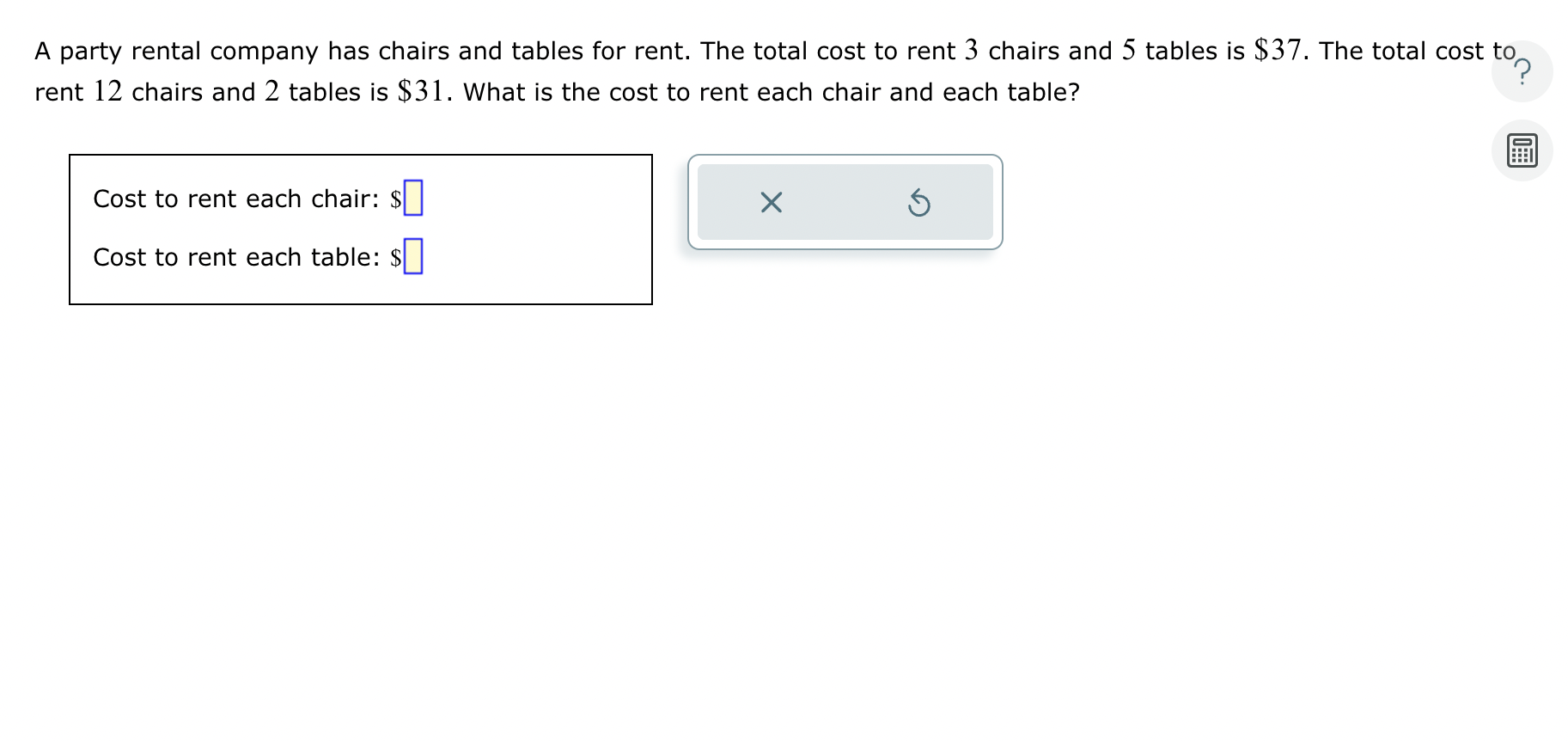 Solved A party rental company has chairs and tables for | Chegg.com