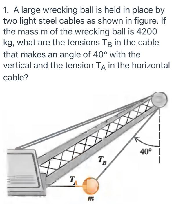 Solved A large wrecking ball is held in place by two light | Chegg.com