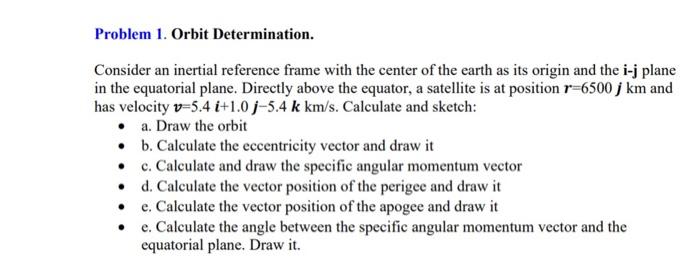 Solved Problem 1. Orbit Determination. Consider an inertial | Chegg.com