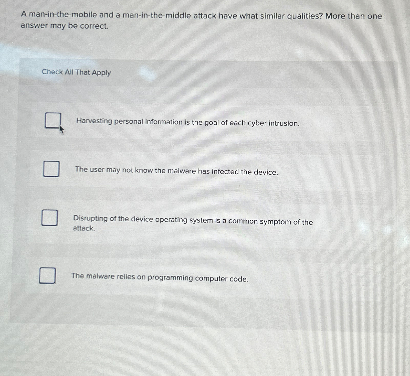Solved A man-in-the-mobile and a man-in-the-middle attack | Chegg.com