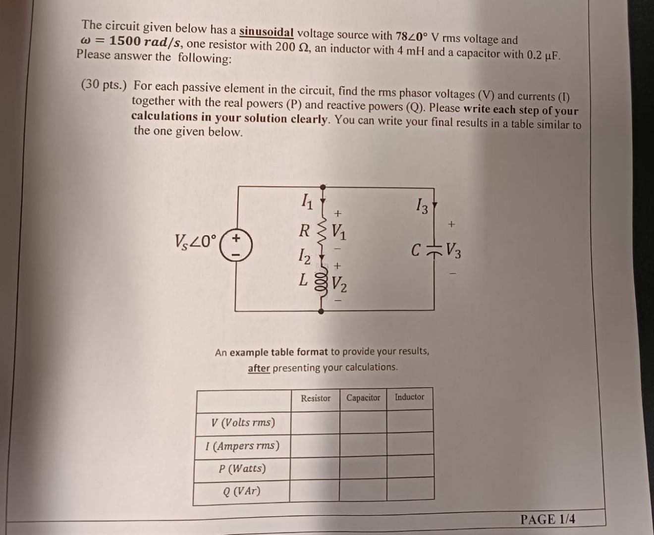 Solved The circuit given below has a sinusoidal voltage | Chegg.com