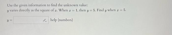Solved Use the given information to find the unknown value: | Chegg.com