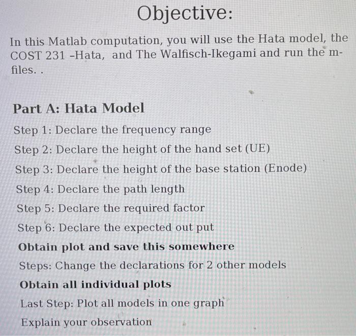 Solved In This Matlab Computation You Will Use The Hata 2681