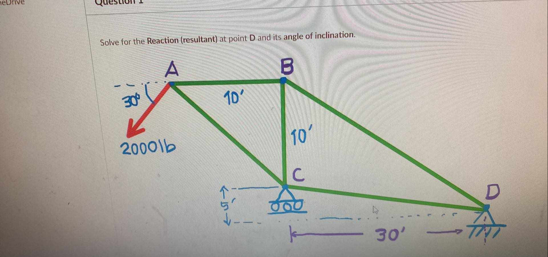 Solve for the Reaction (resultant) ﻿at point D ﻿and | Chegg.com