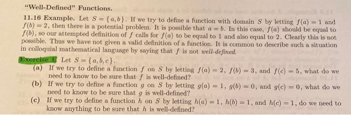 Solved "Well-Defined" Functions. 11.16 Example. Let S = | Chegg.com