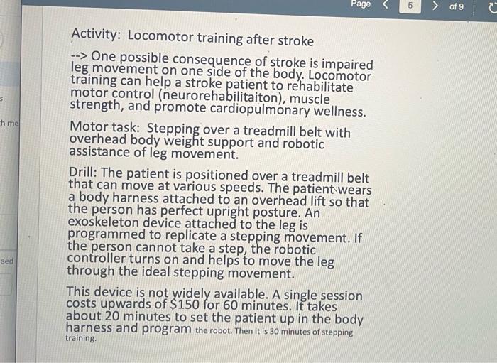 Solved Activity: Locomotor training after stroke → One | Chegg.com