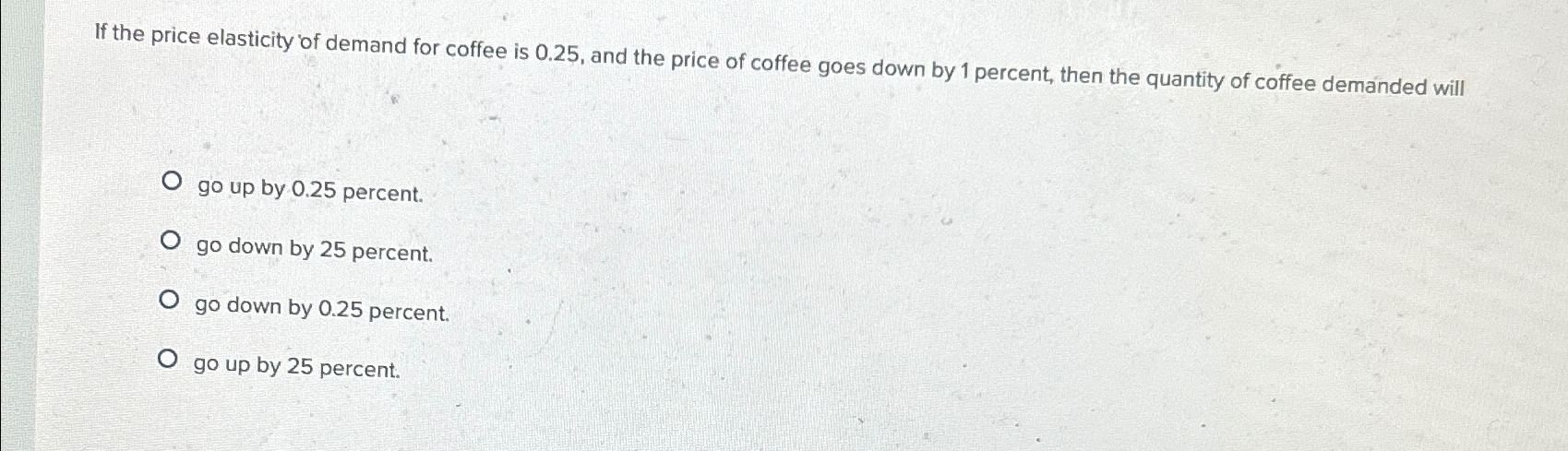 Solved If the price elasticity 'of demand for coffee is | Chegg.com