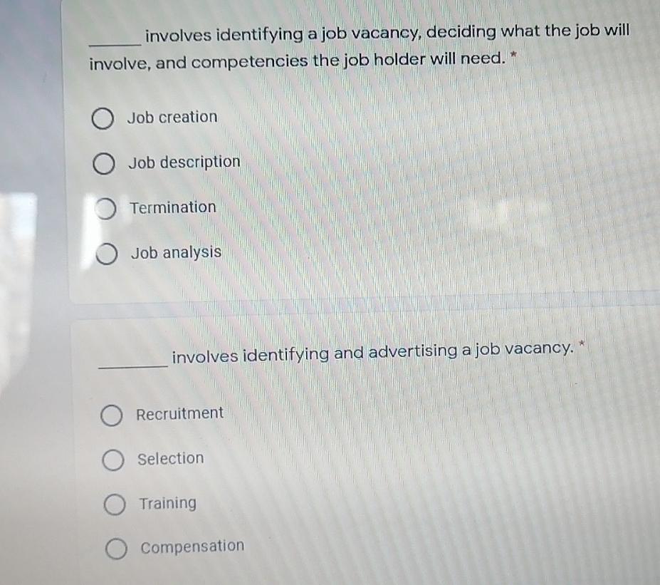 Solved involves identifying a job vacancy, deciding what the | Chegg.com
