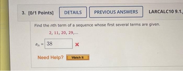 Solved Find the nth term of a sequence whose first several | Chegg.com