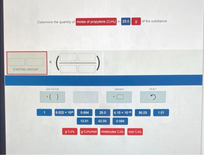 Solved Determine the quantity of moles of propylene (CH) in | Chegg.com