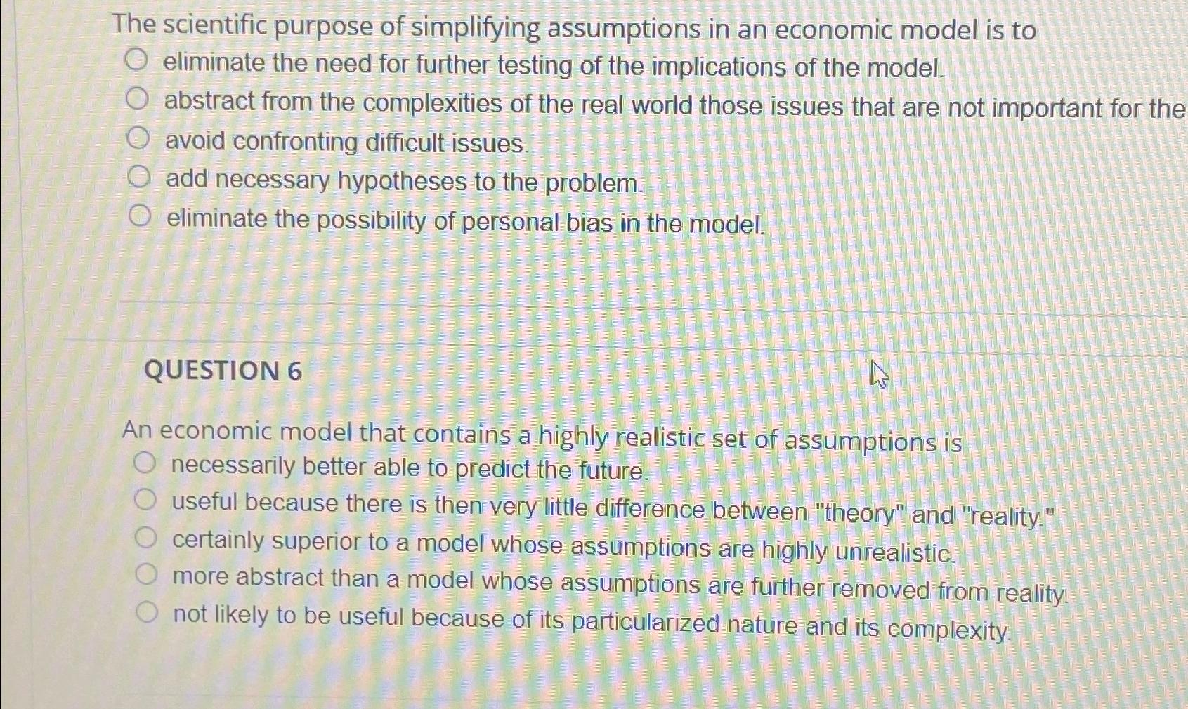 Solved The scientific purpose of simplifying assumptions in | Chegg.com