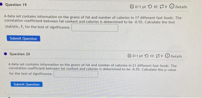 Solved data set contains information on the grams of fat and | Chegg.com