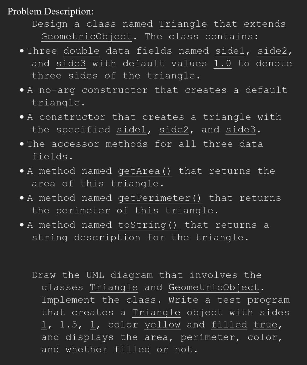 Solved Problem Description Design A Class Named Triangle