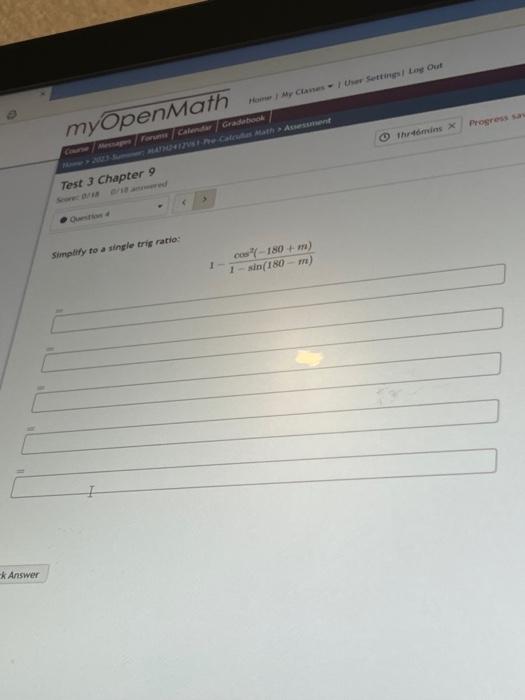Solved k Answer myOpenMath Course Forums Messages Calendar | Chegg.com