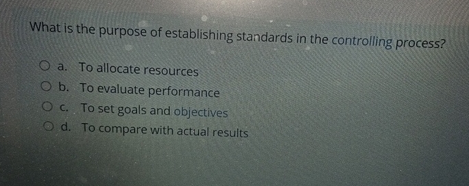 Solved What is the purpose of establishing standards in the | Chegg.com