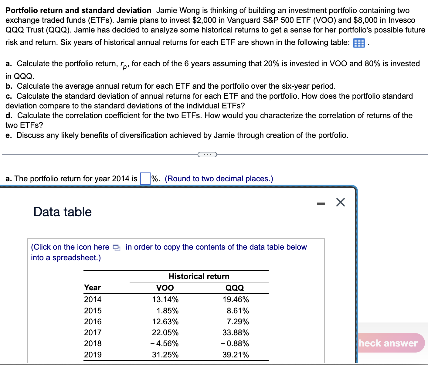 Solved Portfolio return and standard deviation Jamie Wong is | Chegg.com