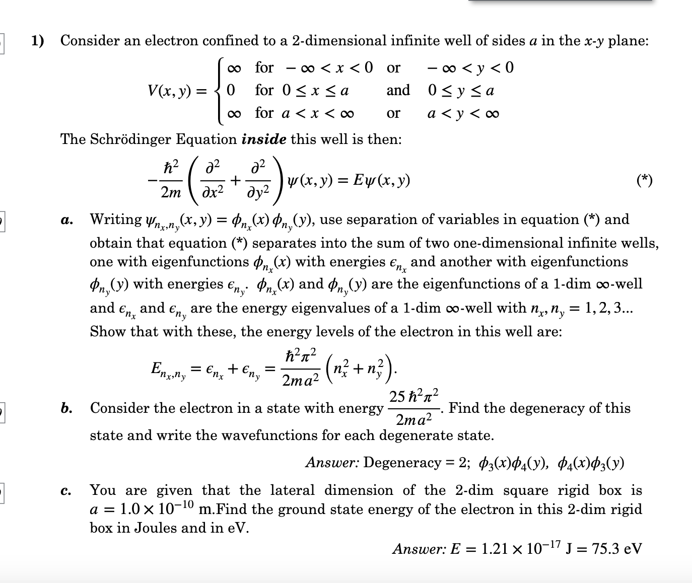 Solved Consider An Electron Confined To A 2 Dimensional