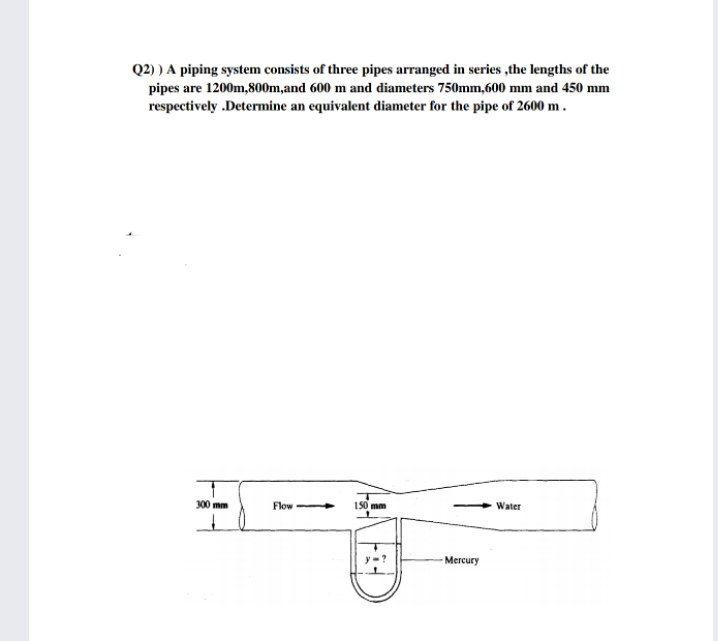 Solved Q2)) A piping system consists of three pipes arranged | Chegg.com