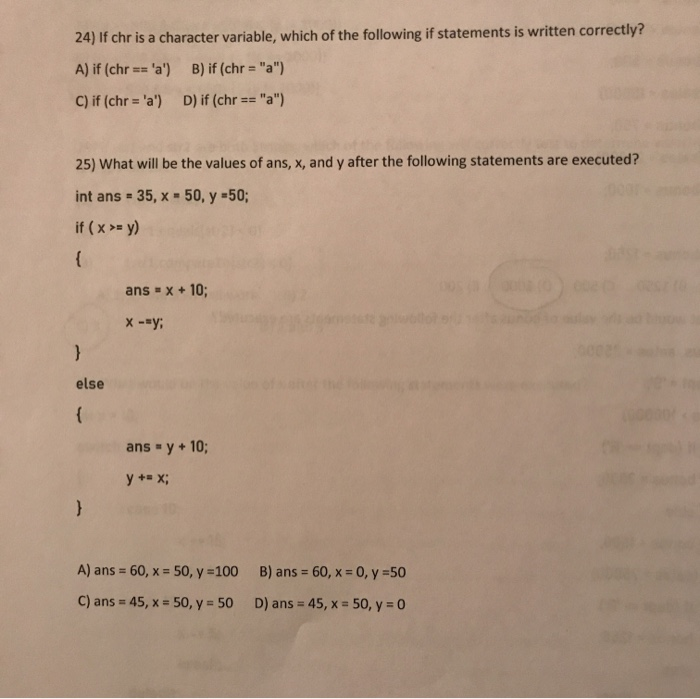 Solved 24) If chris a character variable, which of the | Chegg.com