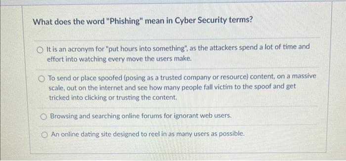 Solved What does the word "Spoof" mean in Cyber Security | Chegg.com