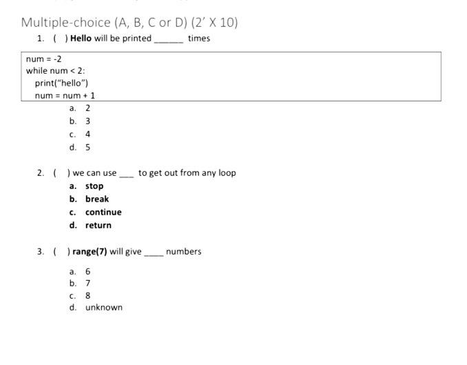Solved Multiple-choice (A,B,C or D)(2′×10) 1. ( ) Hello will | Chegg.com