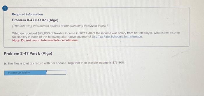 Solved Required information Problem 8-47 (LO 8-1) (Algo) | Chegg.com