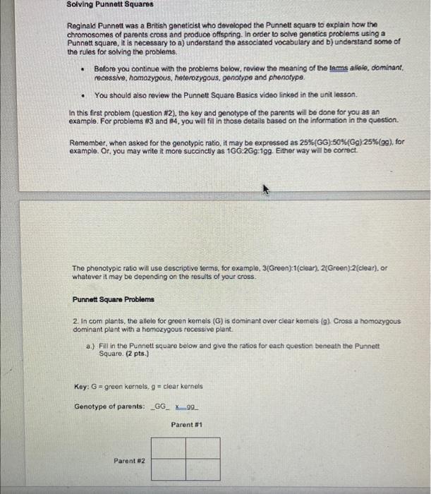 Solved Solving Punnett Squares Reginald Punnetl was a | Chegg.com