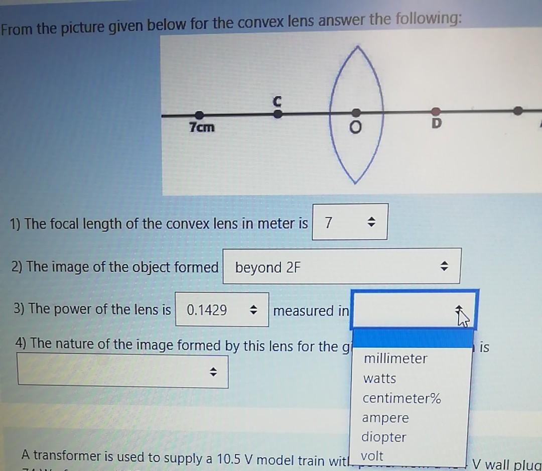 Solved From the picture given below for the convex lens | Chegg.com