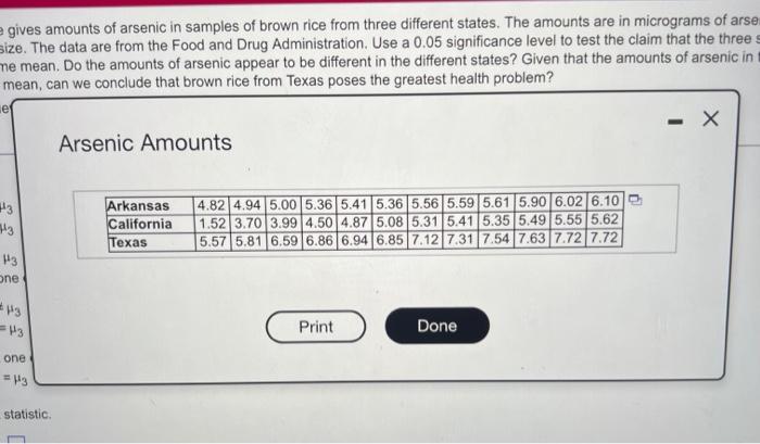 Solved The accompanying table gives amounts of arsenic in | Chegg.com
