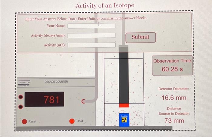 Solved Activity of an Isotope Enter Your Answers Below. | Chegg.com