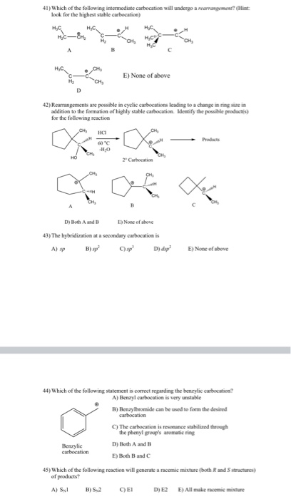 Solved 41) Which of the following intermediate carbocation | Chegg.com