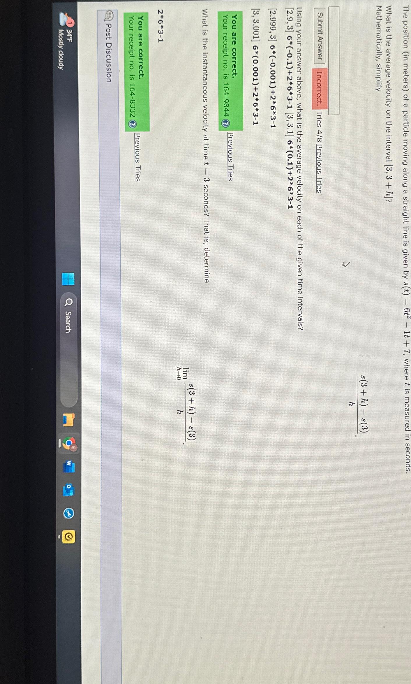 Solved The position (in meters) ﻿of a particle moving along | Chegg.com