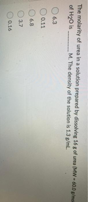 Solved The molarity of urea in a solution prepared by | Chegg.com