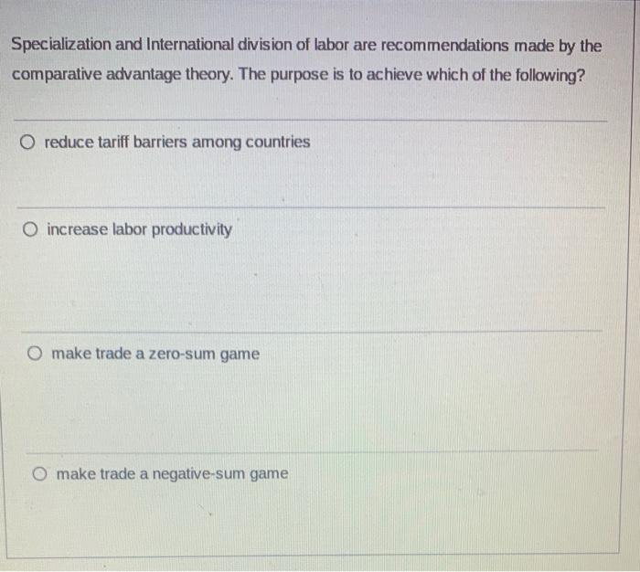 Solved Specialization and International division of labor | Chegg.com