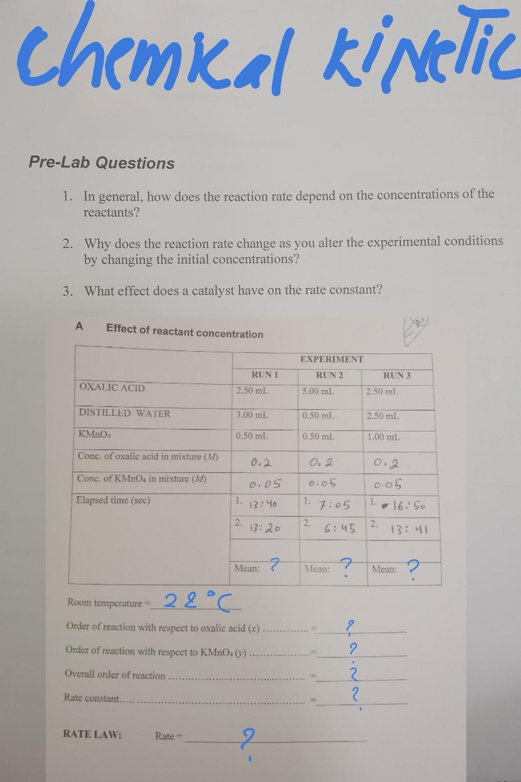 Solved chemical kinetic Pre-Lab Questions 1. In general, how | Chegg.com