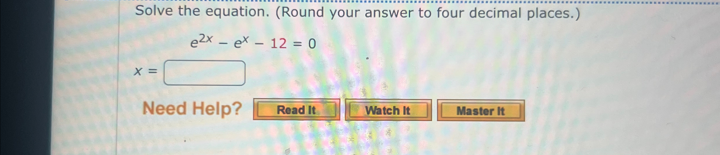 Solved Solve the equation. (Round your answer to four | Chegg.com