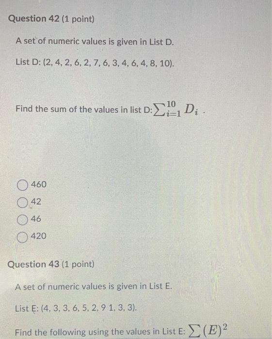 Solved A set of numeric values is given in List D. List D: | Chegg.com