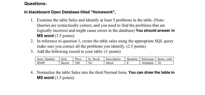 Solved Questions: In blackboard Open Database titled | Chegg.com