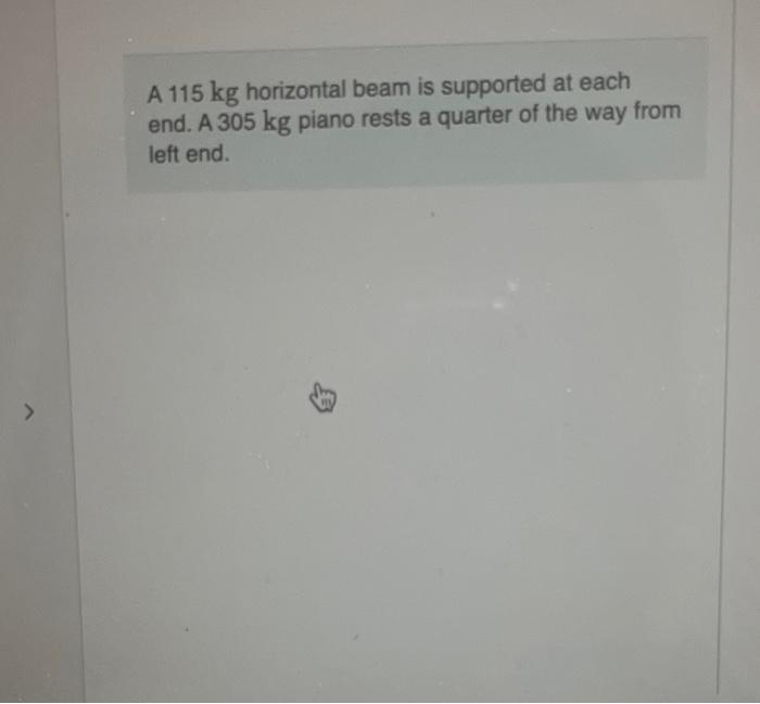 A 115 kg horizontal beam is supported at each end. A | Chegg.com