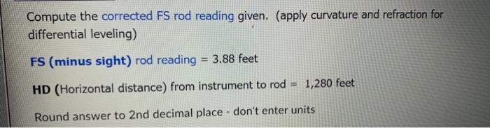 Solved Compute the corrected FS rod reading given. (apply | Chegg.com