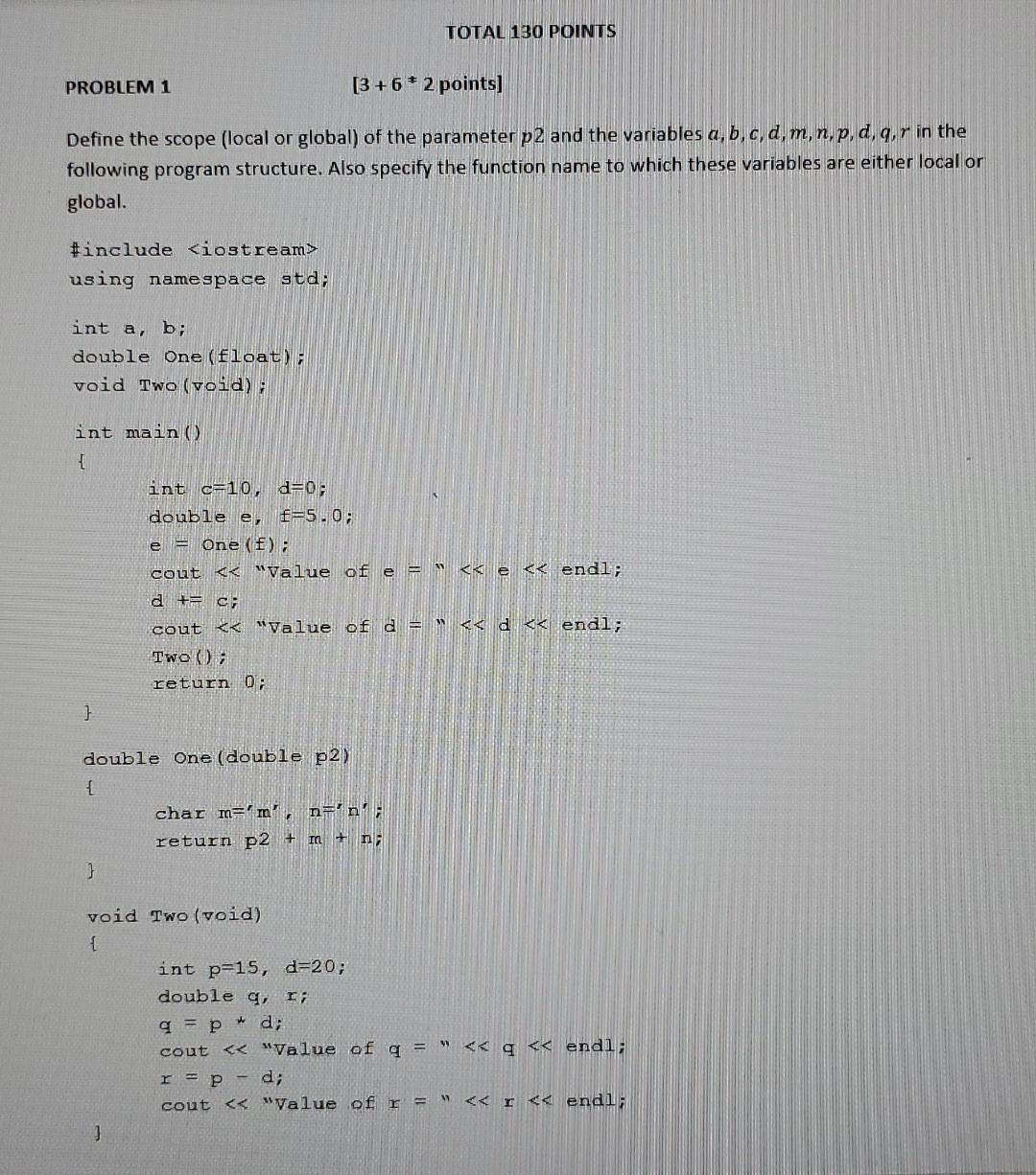 Solved PROBLEM 1 [3+6 =2 points ] Define the scope (local or | Chegg.com
