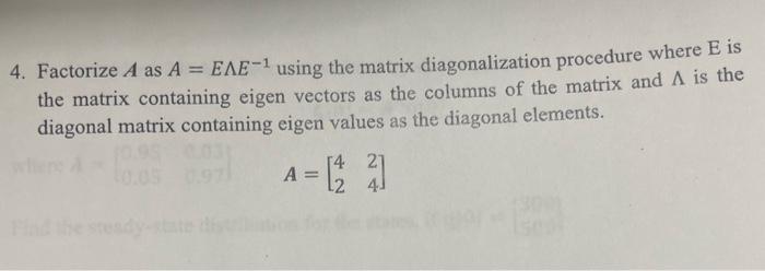 Solved 4. Factorize A as A=EΛE−1 using the matrix | Chegg.com