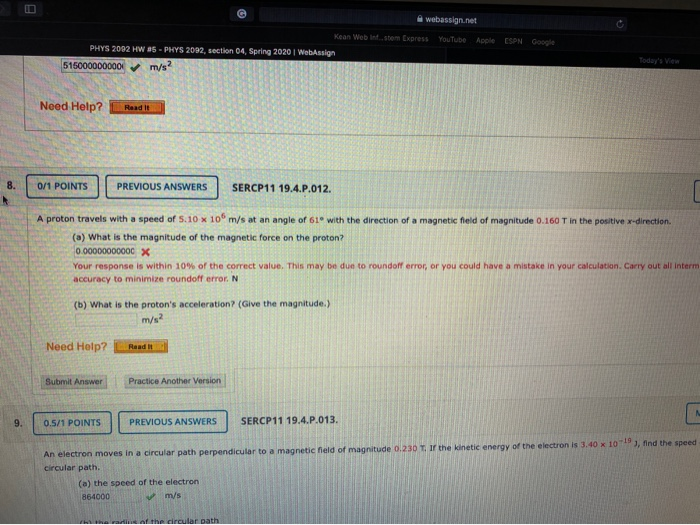Solved webassign.net Youtube Apple ESPN Google PHYS 2092 HW | Chegg.com