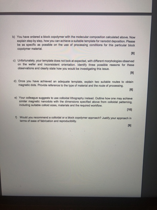 Question 2: Novel types of lithography: block | Chegg.com