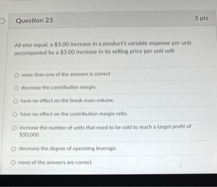 Solved All else equal, a $3.00 increase in a product's | Chegg.com