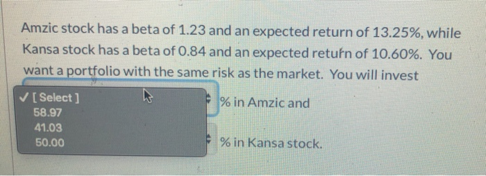 Solved Amzic stock has a beta of 1.23 and an expected return | Chegg.com