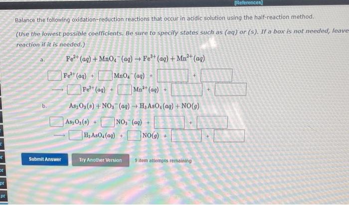 Solved Balance The Following Oxidation Reduction Reactions