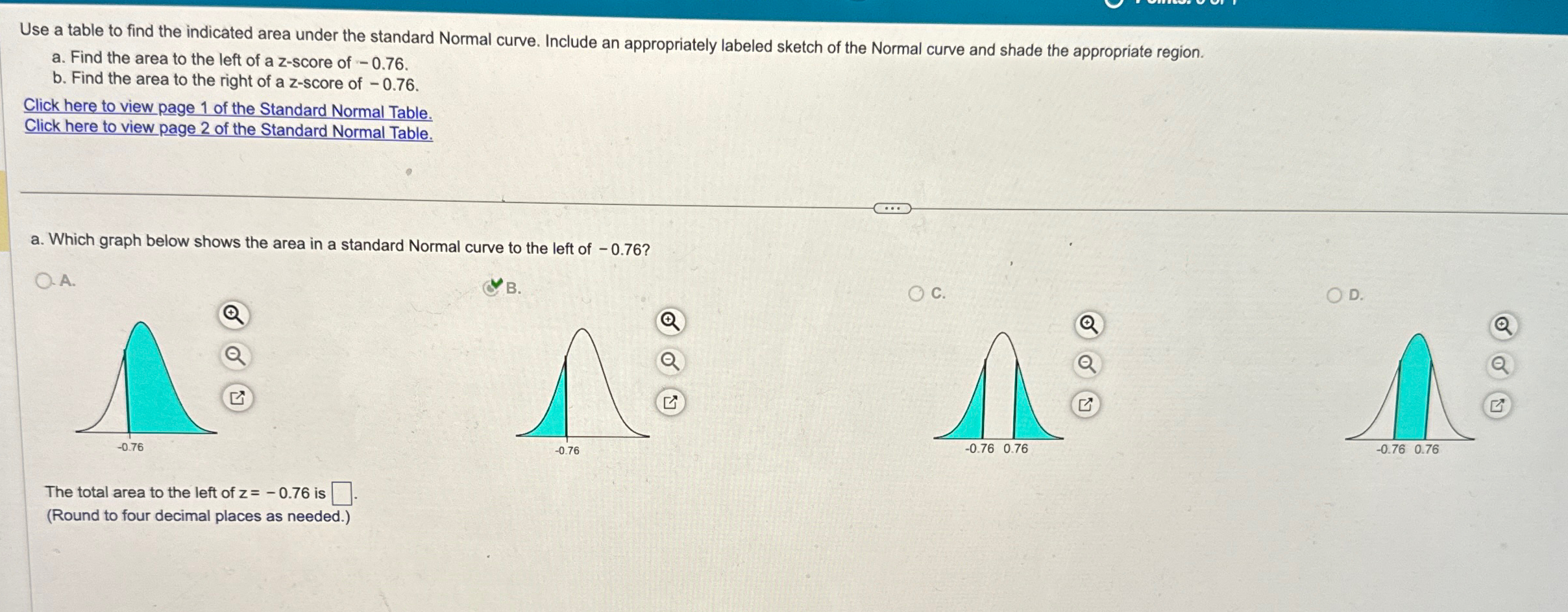 Solved Use a table to find the indicated area under the | Chegg.com