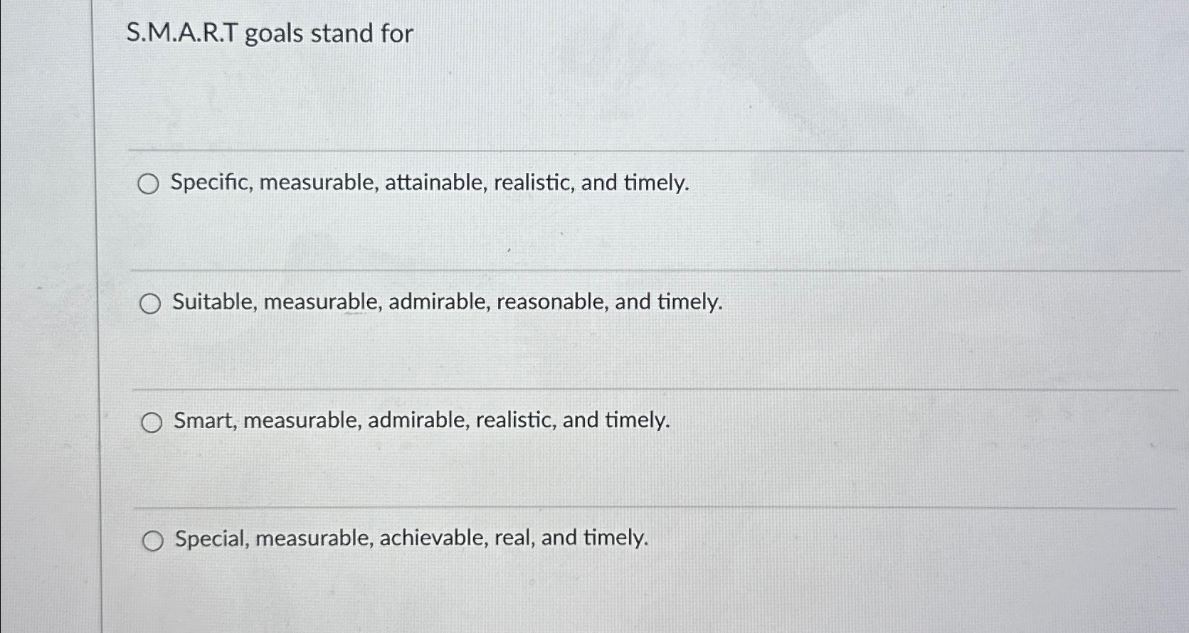 Solved S.M.A.R.T goals stand forSpecific, measurable, | Chegg.com