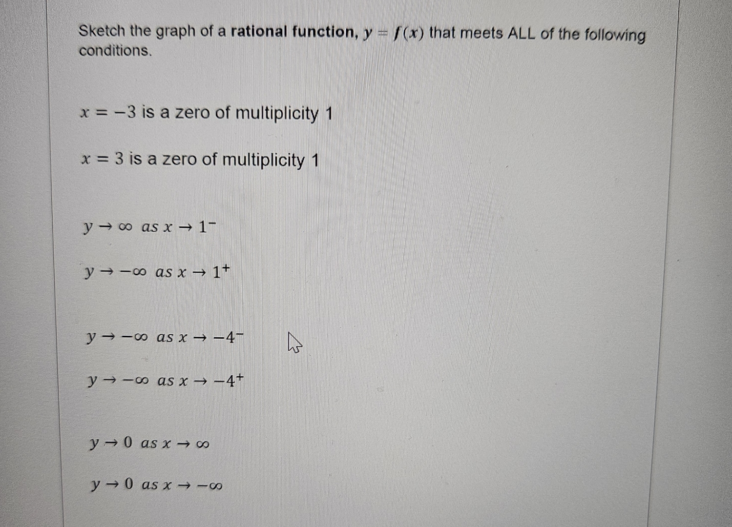 Solved Sketch the graph of a rational function, y=f(x) ﻿that | Chegg.com